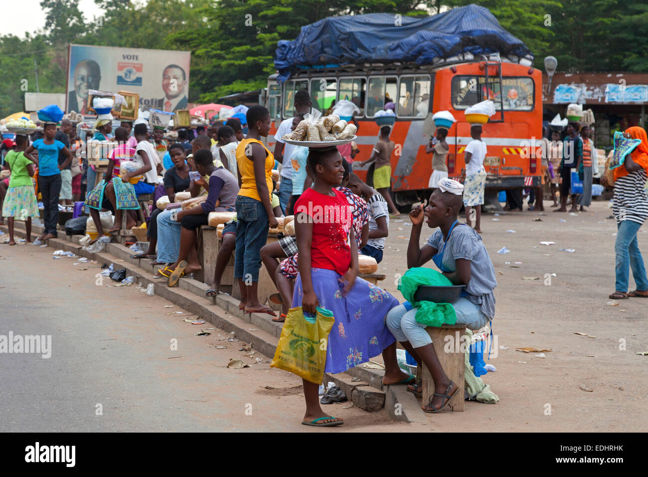 Bus station, rural Greater Accra, Ghana, Africa Stock Photo - Alamy