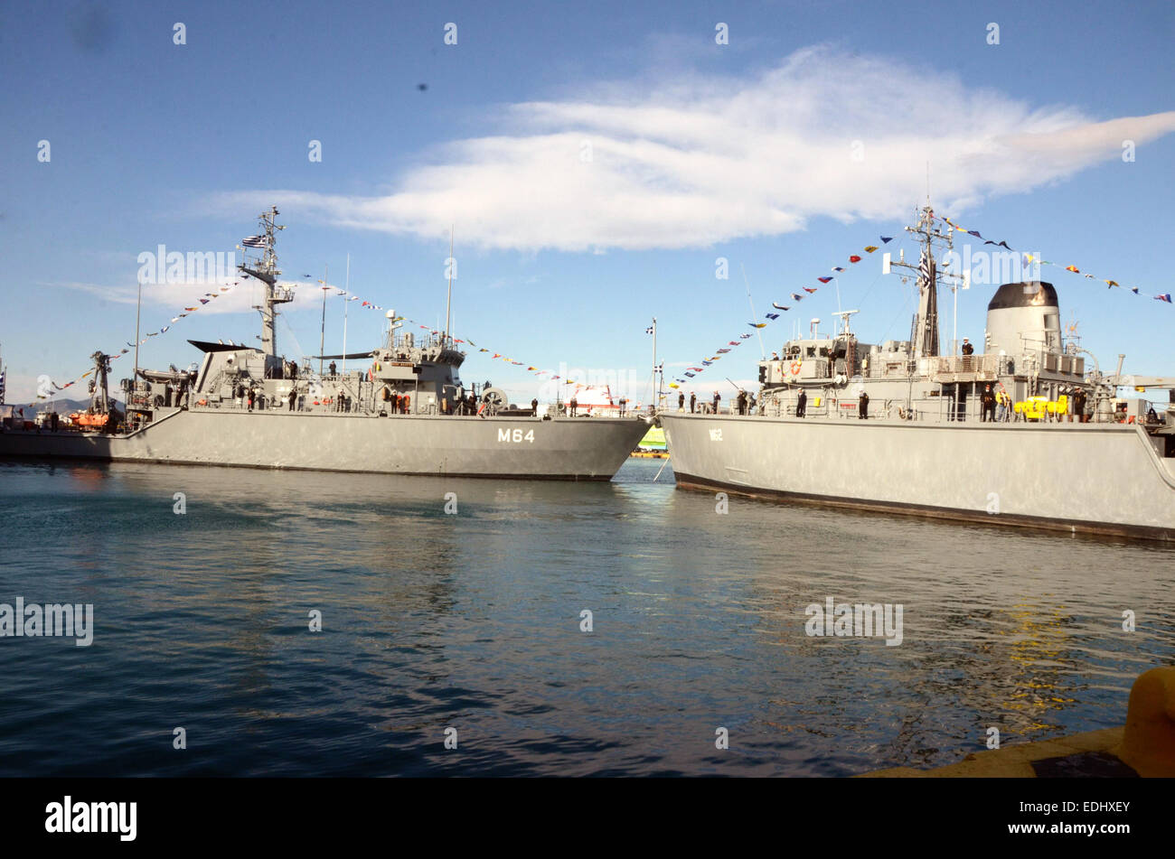 Piraeus, Greece. 6th Jan, 2015. Minehunter ships of the Greek navy take ...