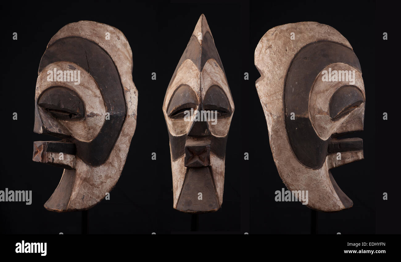 African face mask from three angles, Congo, Central Africa Stock Photo ...