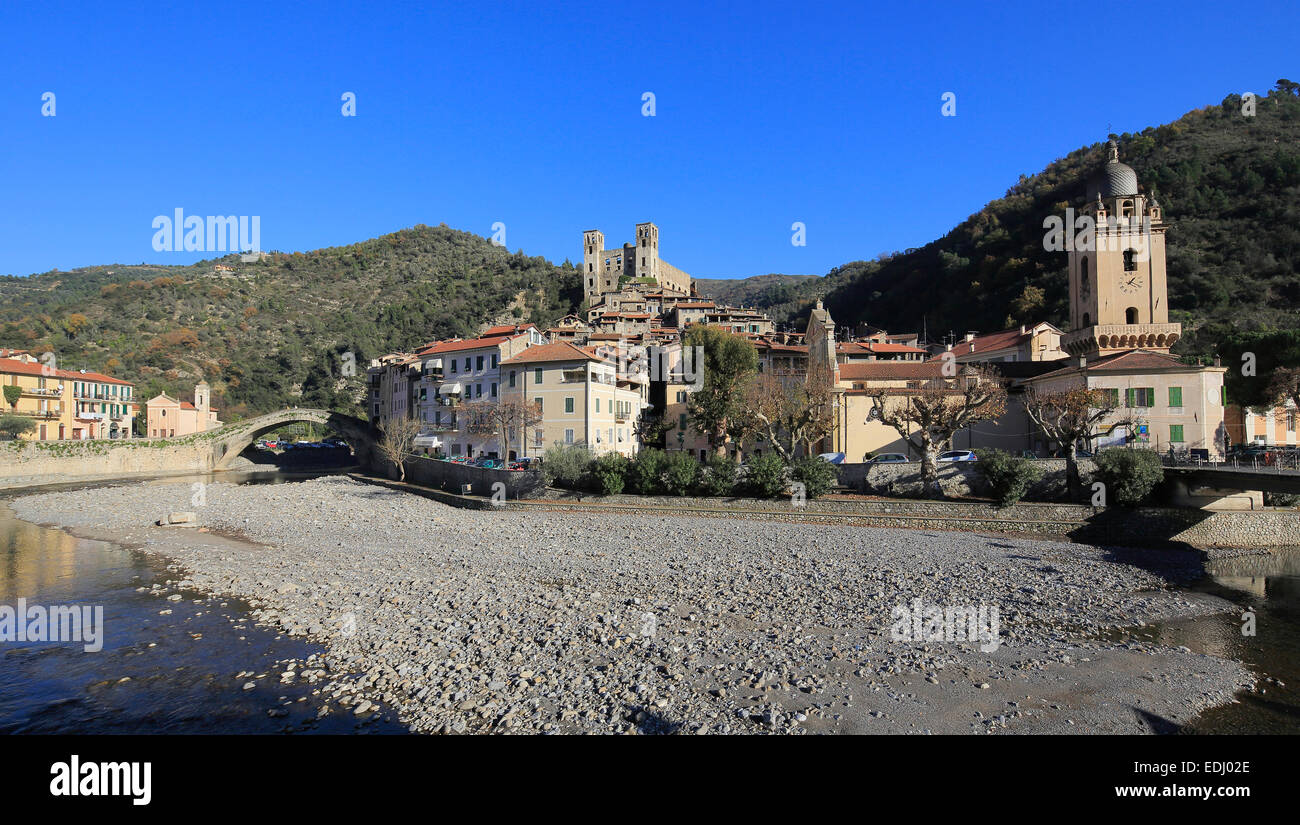 Medieval village of Dolceaqua on the Nervia river, Province of Imperia ...