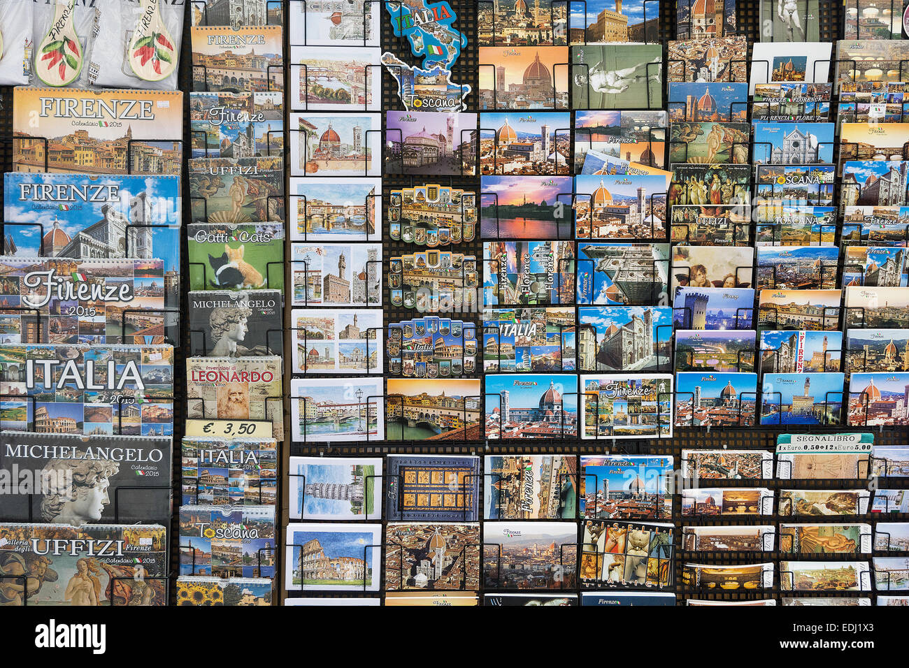 florence,Italy-august 26,2014:postcards and books on the beauties of ...