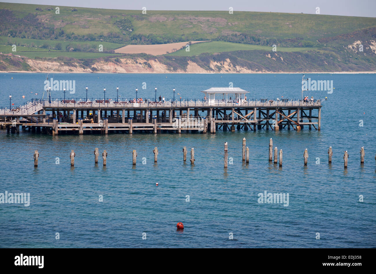 Swanage pier and Dorset coastline in May Stock Photo - Alamy