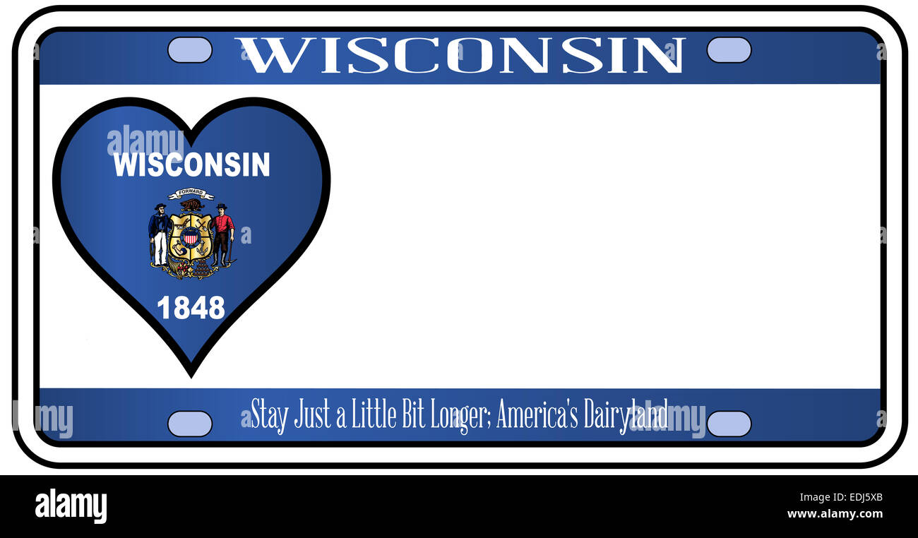 Wisconsin state license plate in the colors of the state flag with the ...