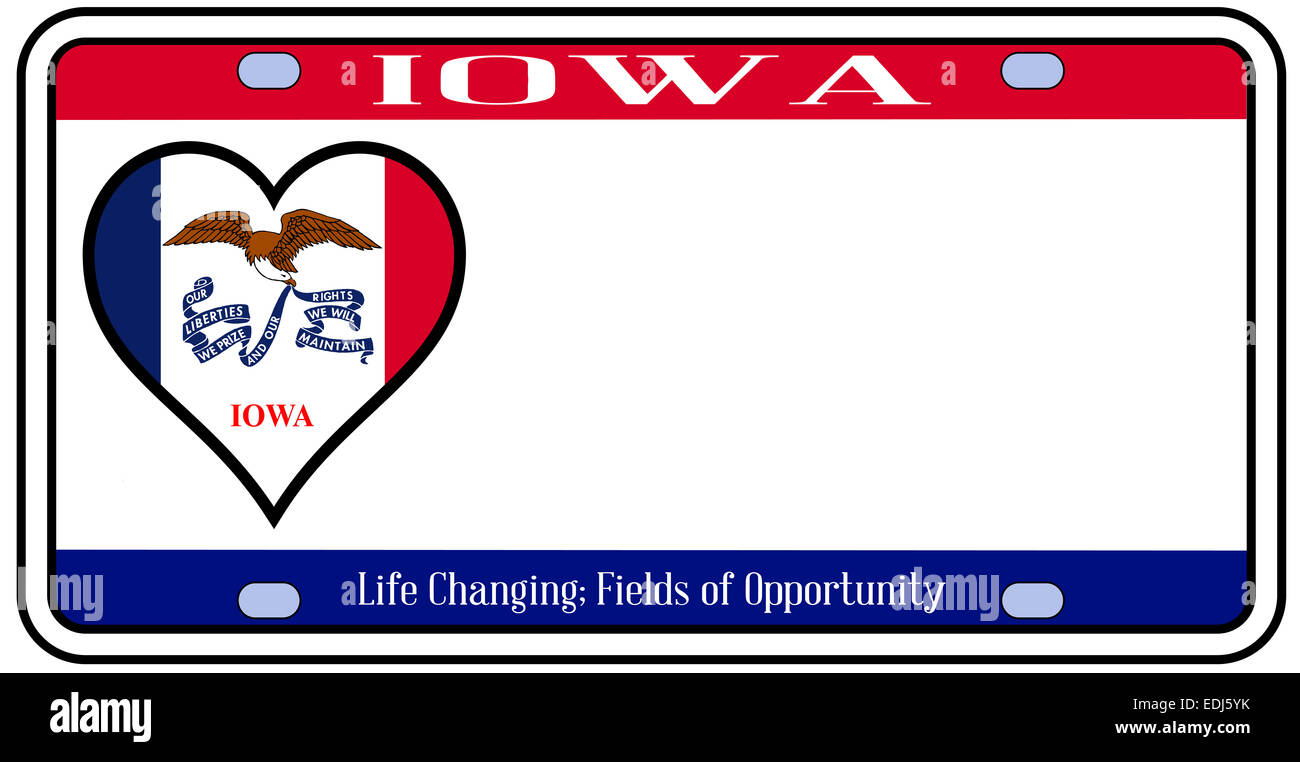 Iowa state license plate in the colors of the state flag with the flag ...