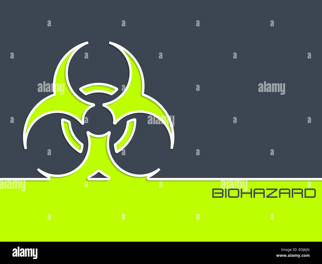 Bio hazzard warning sign on simple 2 color background with white stripe ...