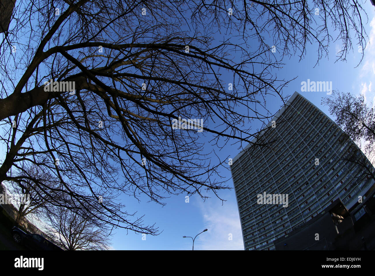 Council flat tower - Wide angle view - Aberdeen city - Scotland - uk ...