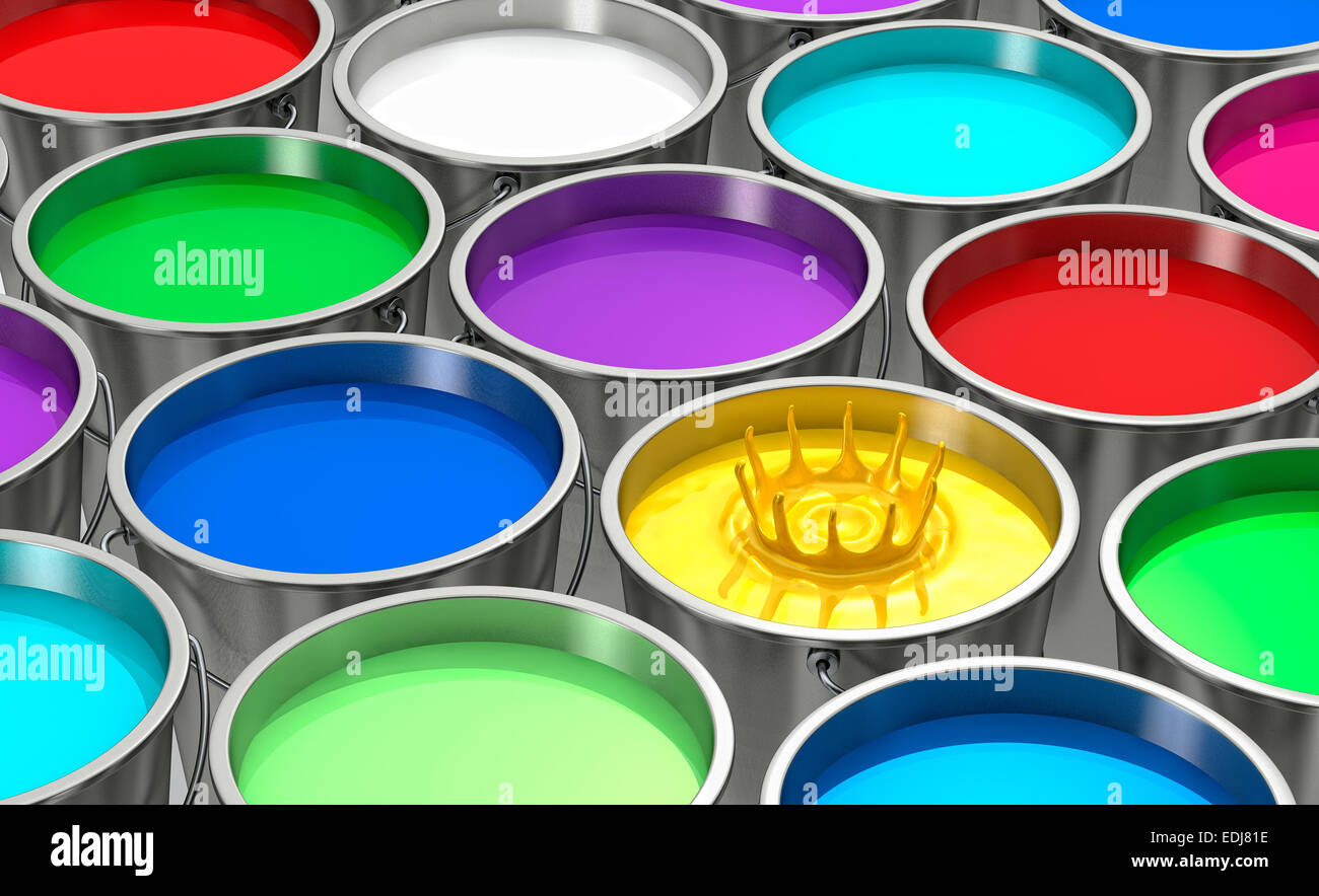 Buckets with colored paint Stock Photo - Alamy