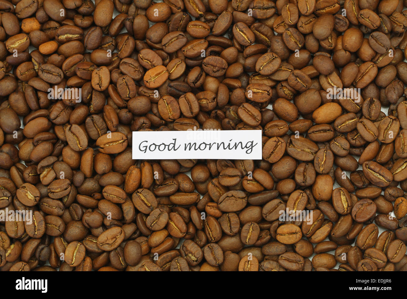 Good morning card on background of coffee beans Stock Photo - Alamy