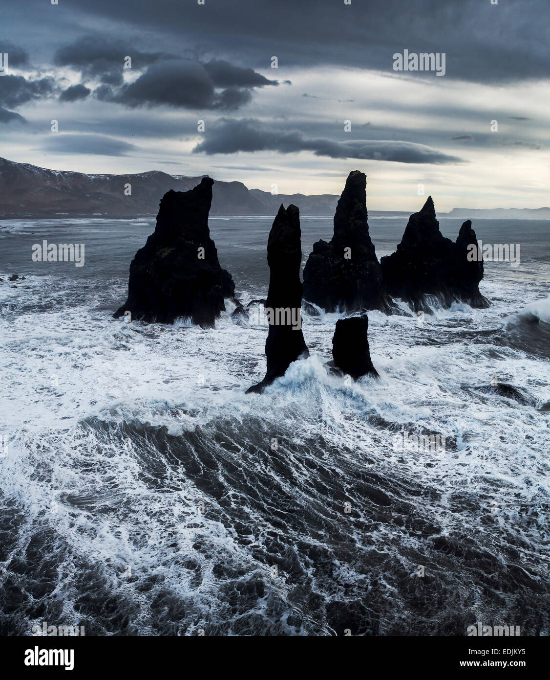 Basalt Sea Stacks and waves at Reynisfjara Beach located by Vik in ...