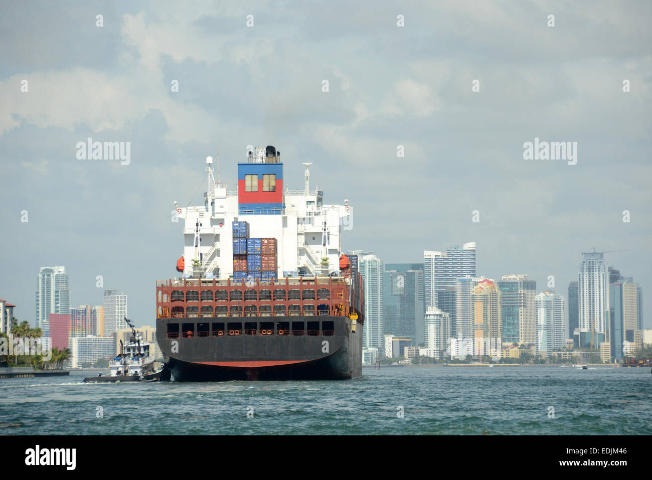 Heavy container cargo ship enters the port of Miami, Florida Stock ...