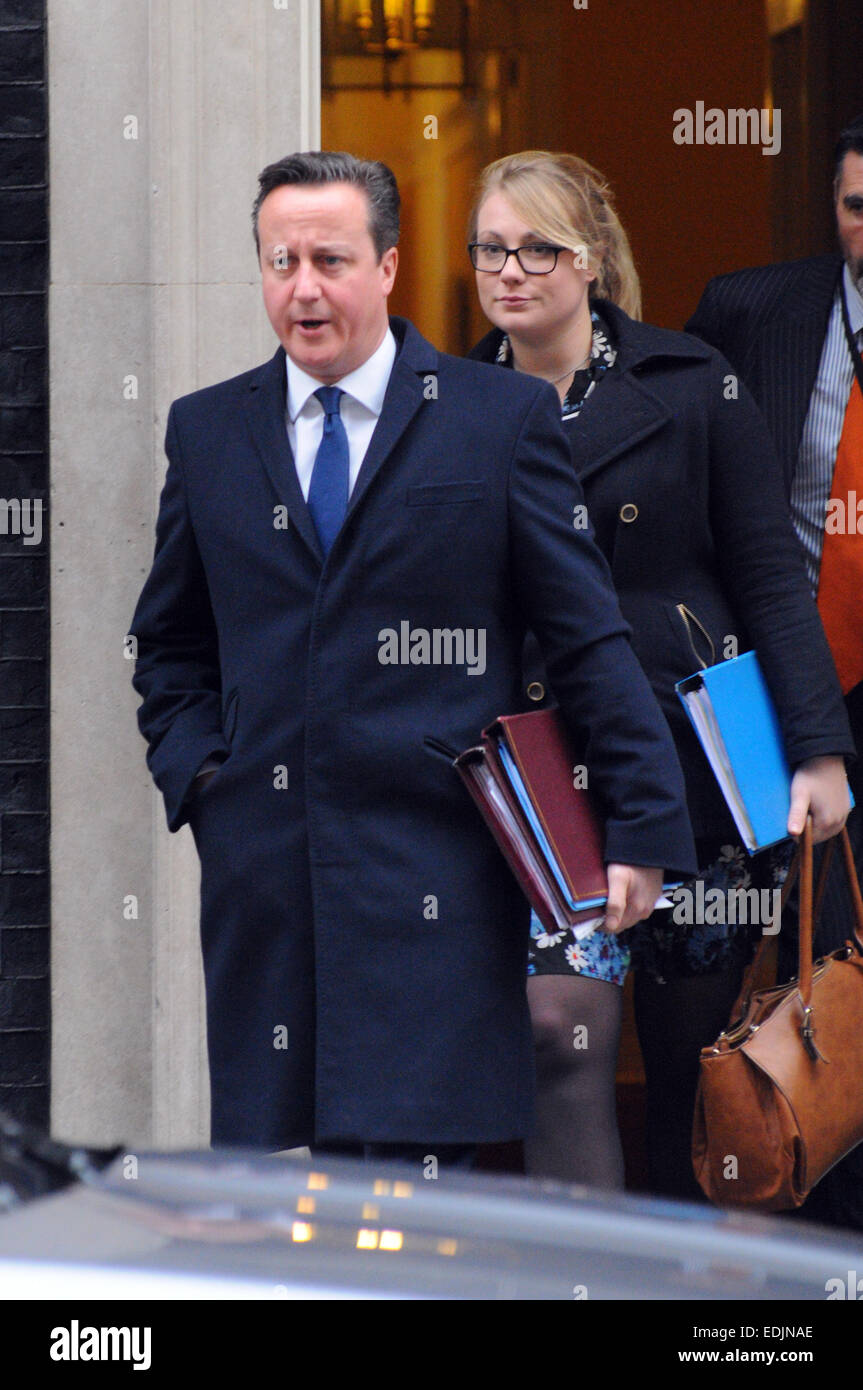 London, UK. 7th January, 2015. David Cameron leaves 10 Downing street ...