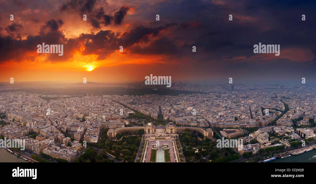 Sunset over Paris seen from top of Eiffel tower Stock Photo - Alamy