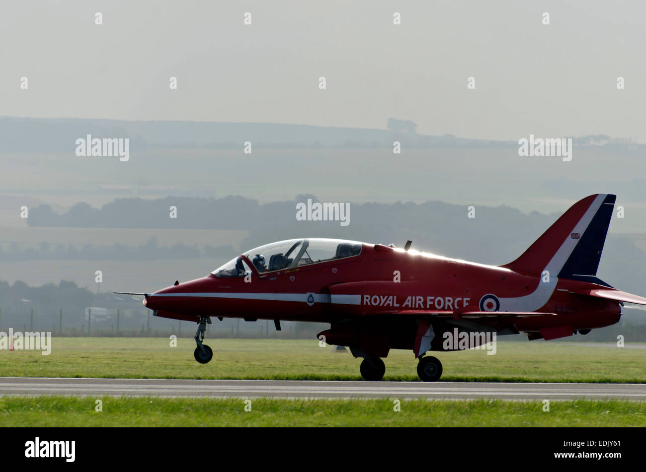 RAF Red Arrows aerobatic team BAE Systems Hawk aircraft taking-off at ...