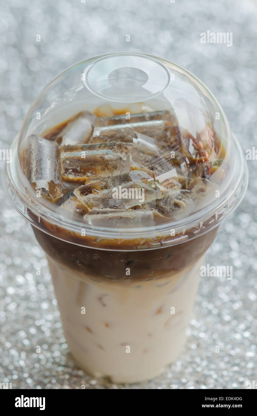 Iced coffee in plastic cup for take aways Stock Photo - Alamy