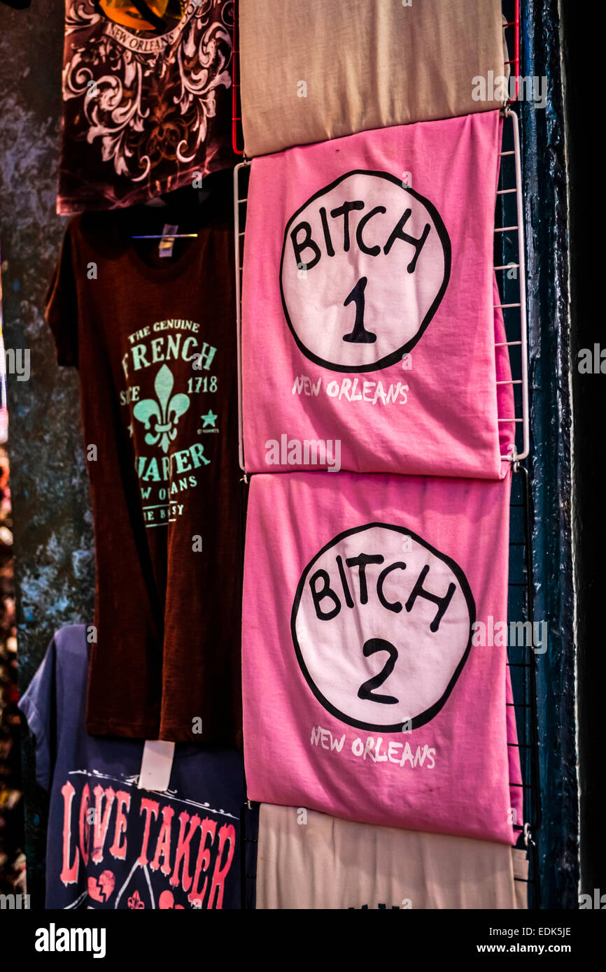 Brightly colored t-shirts and gifts on sale in the party city of New ...