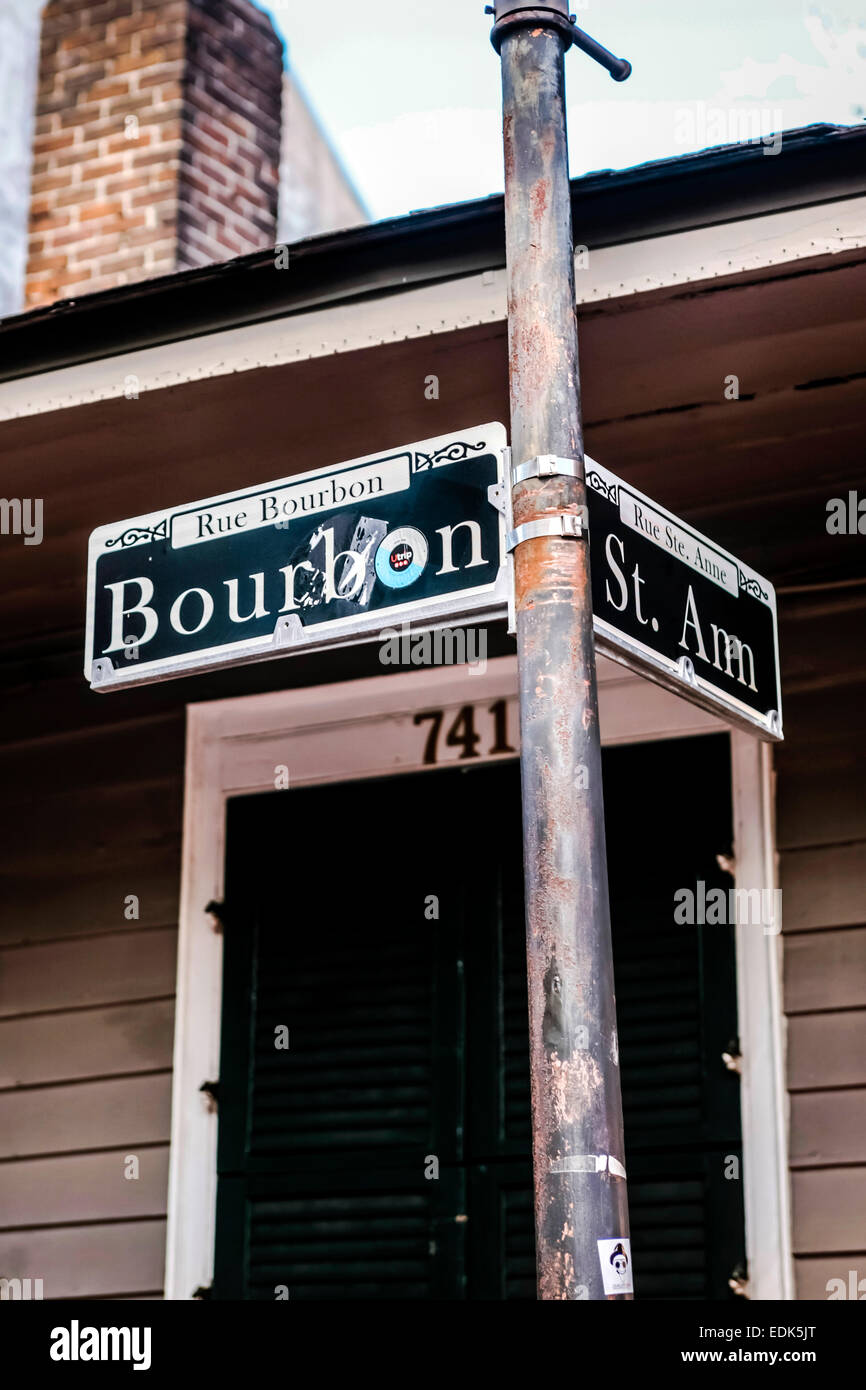 Bourbon Street signpost in the French Qtr of New Orleans LA Stock Photo ...