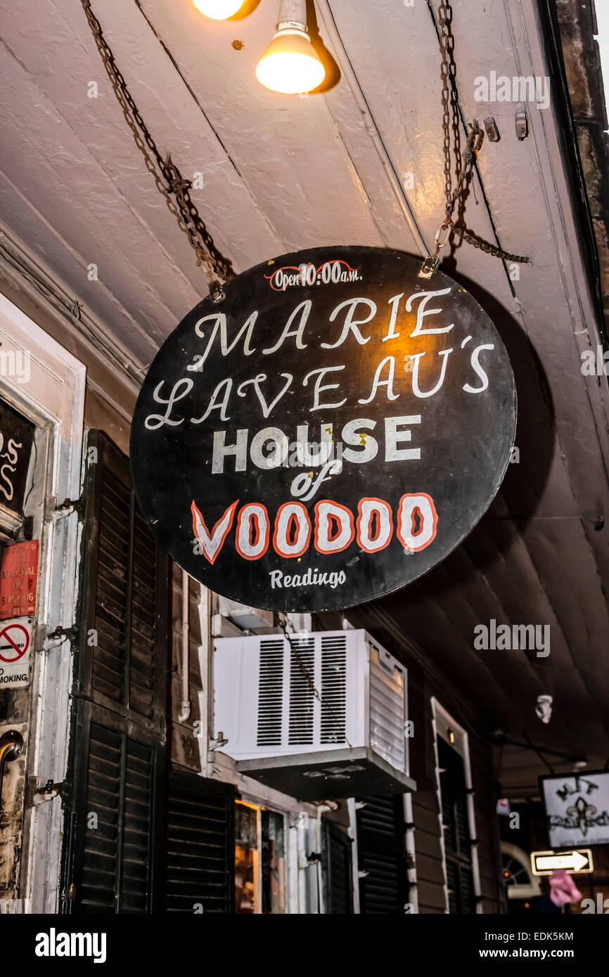 Overhead sign outside Marie Laveaus House of Voodoo shop in New Orleans ...