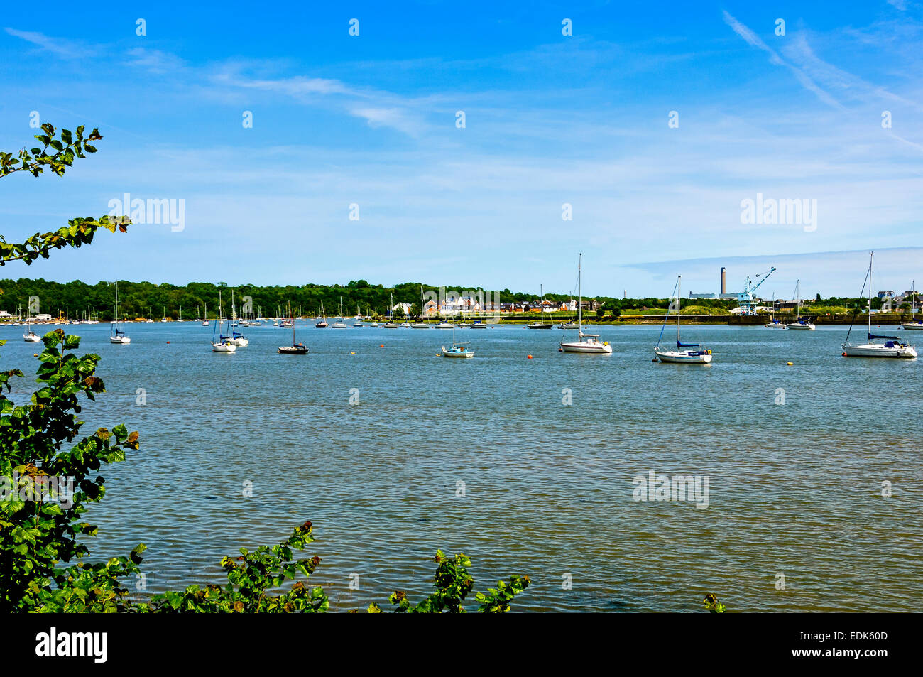 The tranquil River Medway flows past the western bank at Upnor village ...