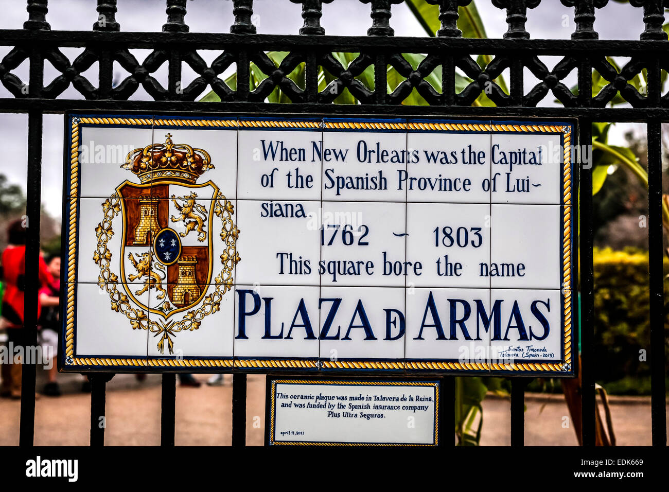 Ceramic plaque denoting New Orleans history, seen in Jackson Square ...