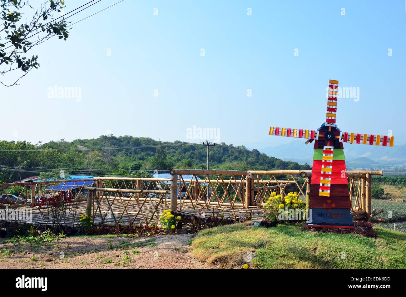Pinwheel or windmill on Viewpoint in winter season at Ban Kha is a ...