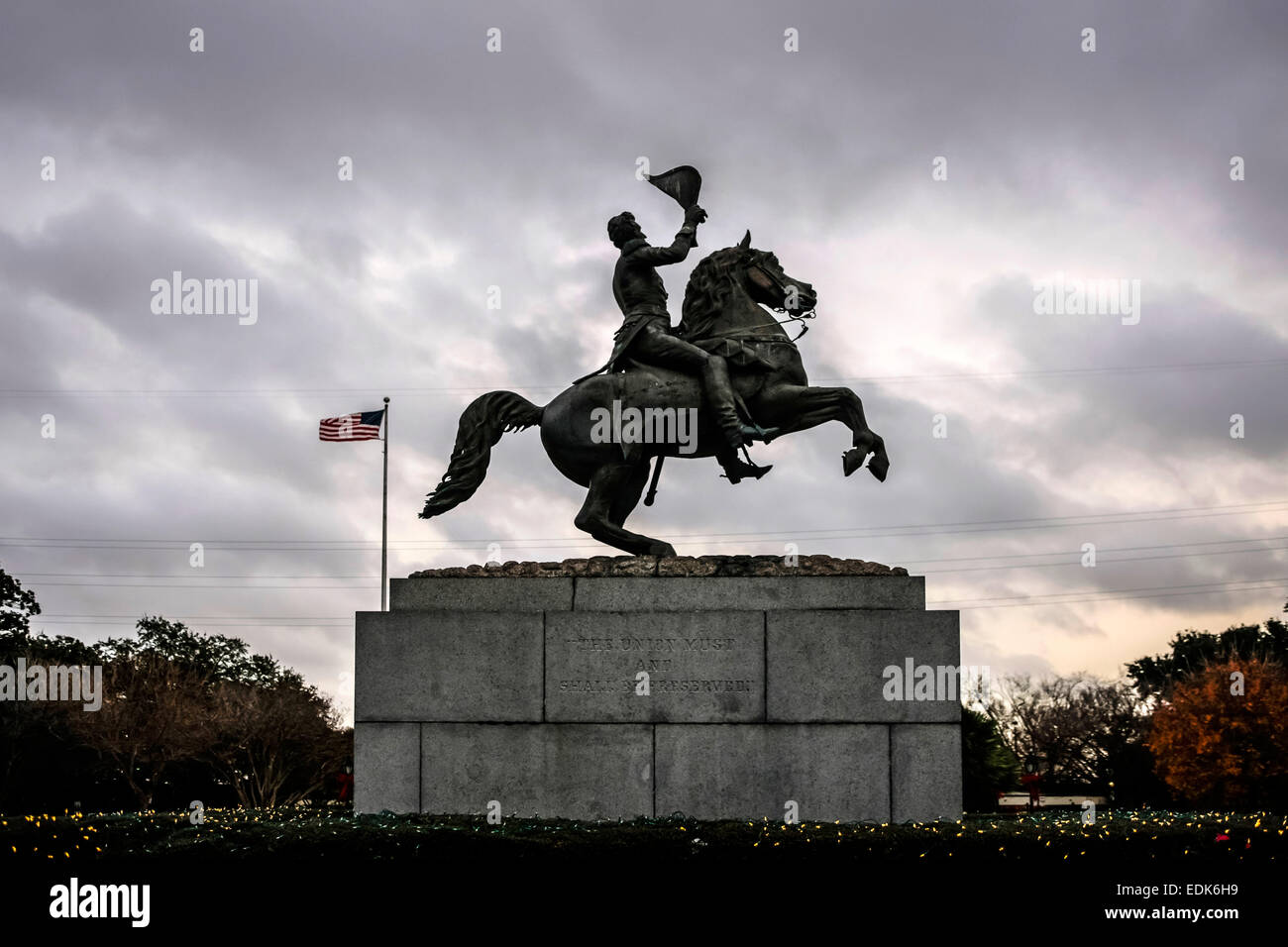 Silhouette of the statue of General Andrew Jackson seen in Jackson ...