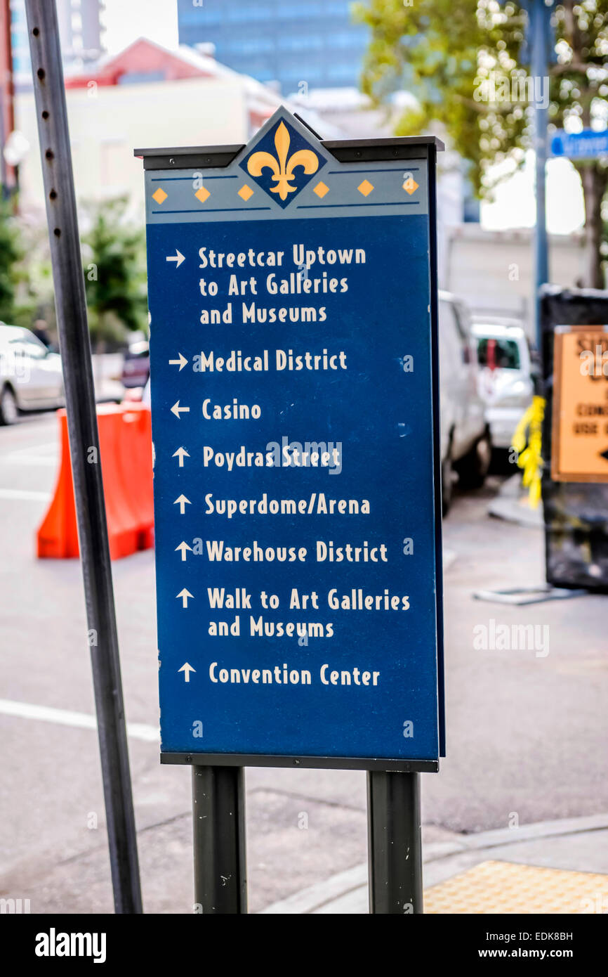 Pedestrian signpost pointing to the landmarks in New Orleans LA Stock ...