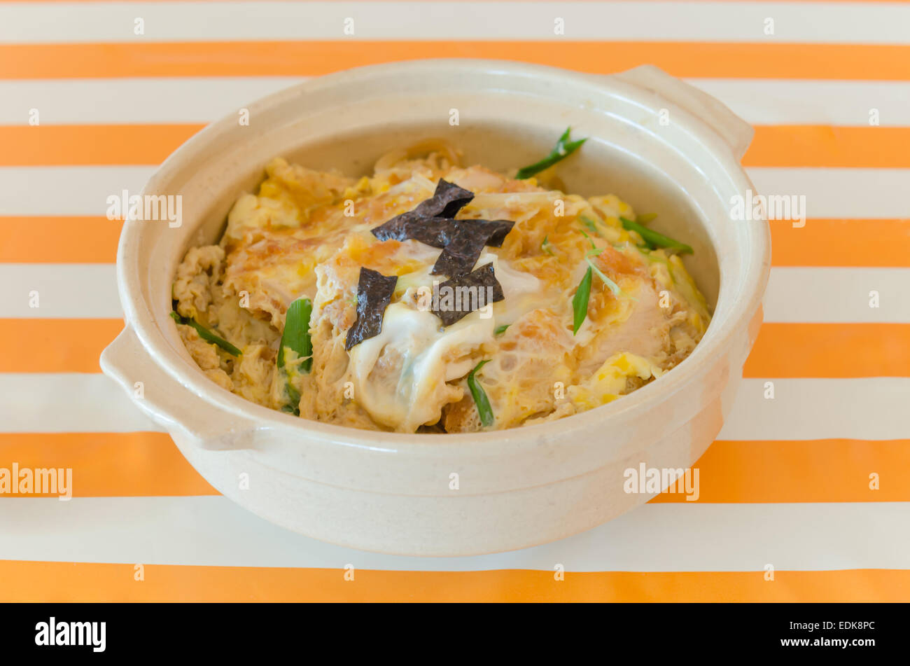 pork cutlet , vegetable and egg on rice , japanese Katsudon Stock Photo ...