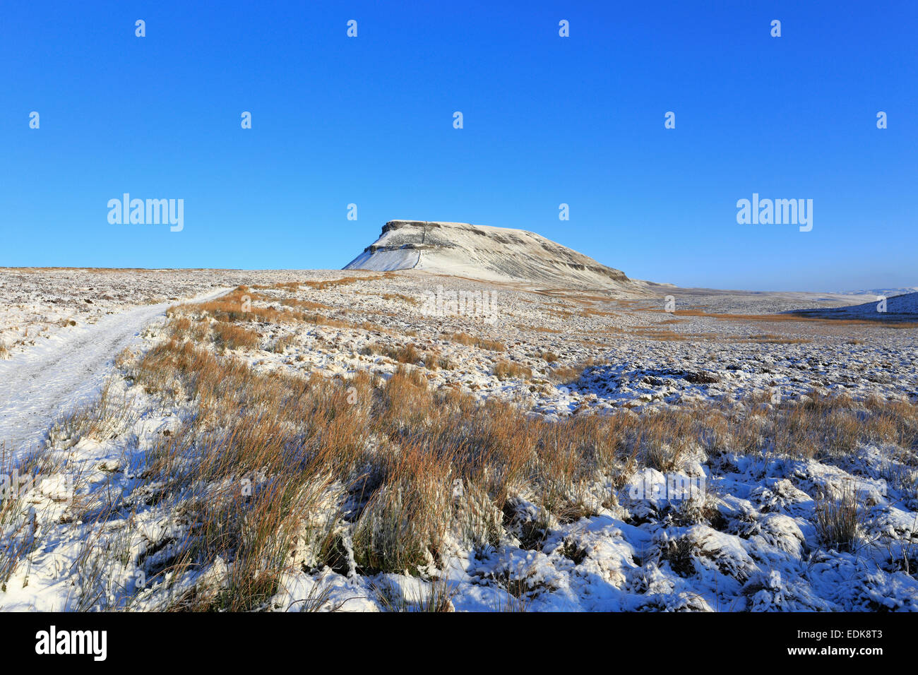 Snowy Pen-y-ghent on the Pennine Way, Yorkshire Dales National Park ...