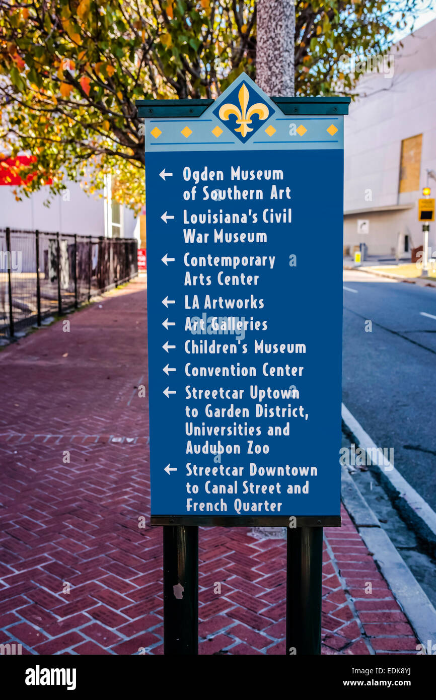 Pedestrian signpost pointing to the landmarks in New Orleans LA Stock ...