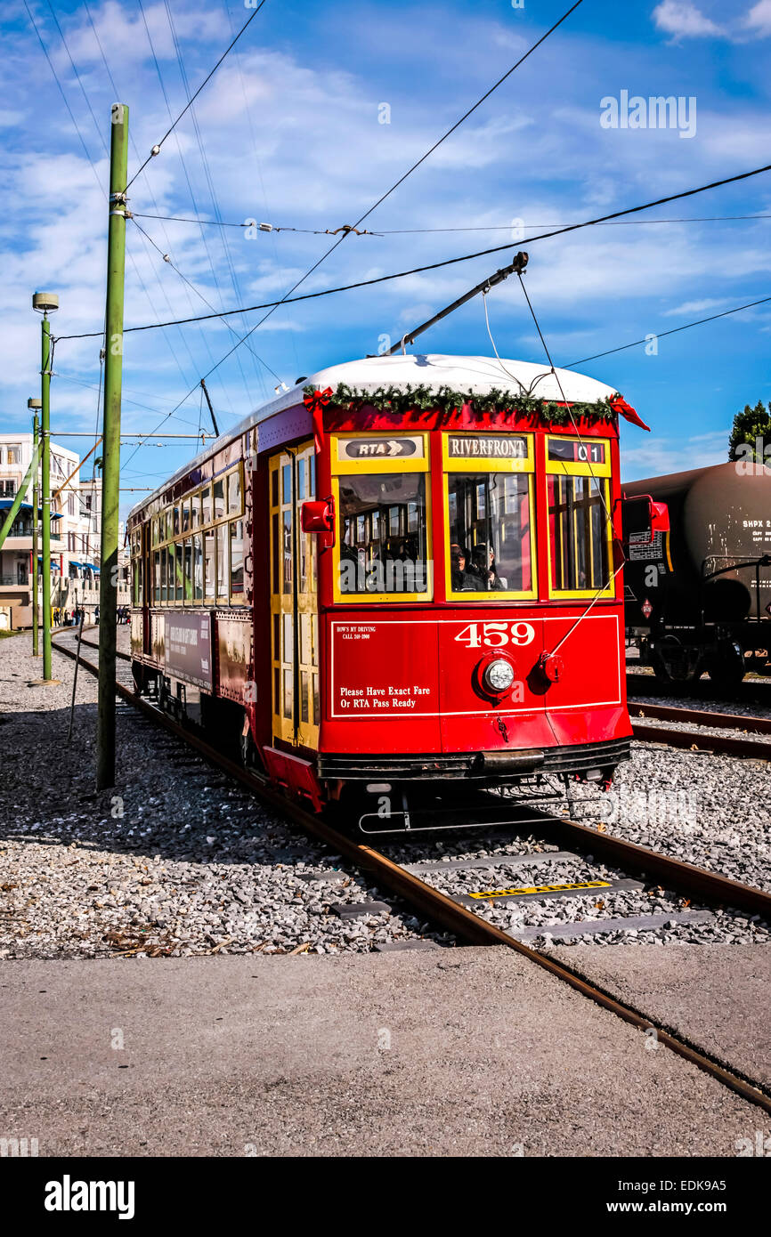 Historic streetcar on the riverfront transit route in New Orleans LA ...