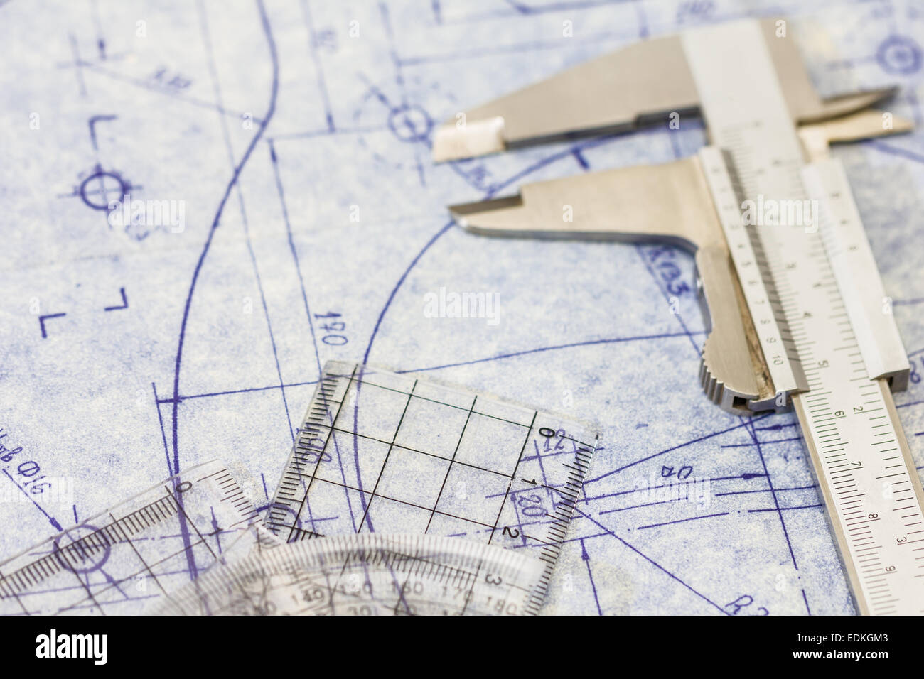 Very detailed mechanical engineering blueprint with gauge Stock Photo ...
