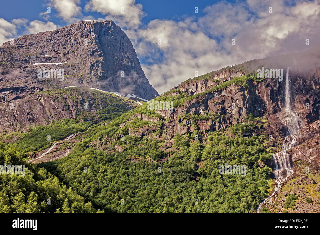 Mountain Waterfall Olden Norway Stock Photo - Alamy