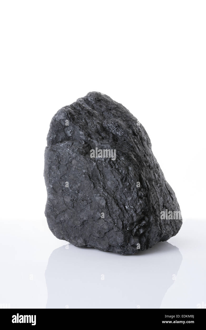 Large piece of black bituminous coal carbon on a white background Stock ...