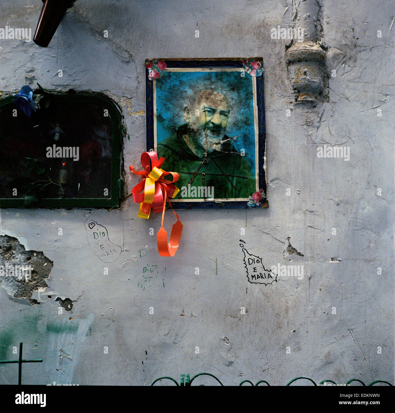 Padre Pio Shrine/street altar. Back Street. Naples. Italy Stock Photo ...