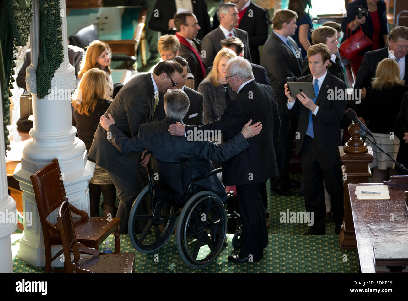Outgoing Texas Attorney General Greg Abbott receives guests in the ...
