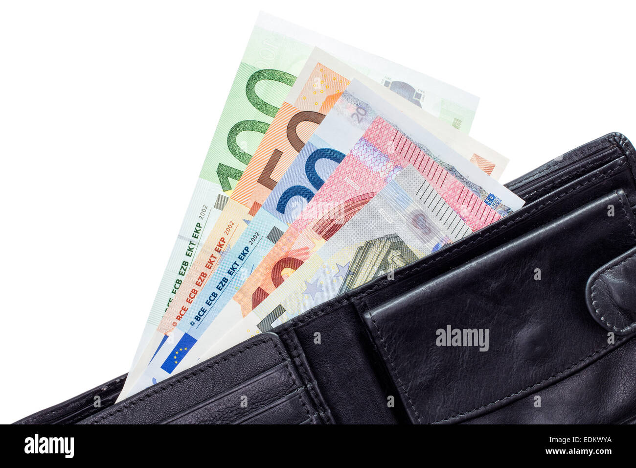 Open wallet with euro banknotes isolated on white background Stock ...