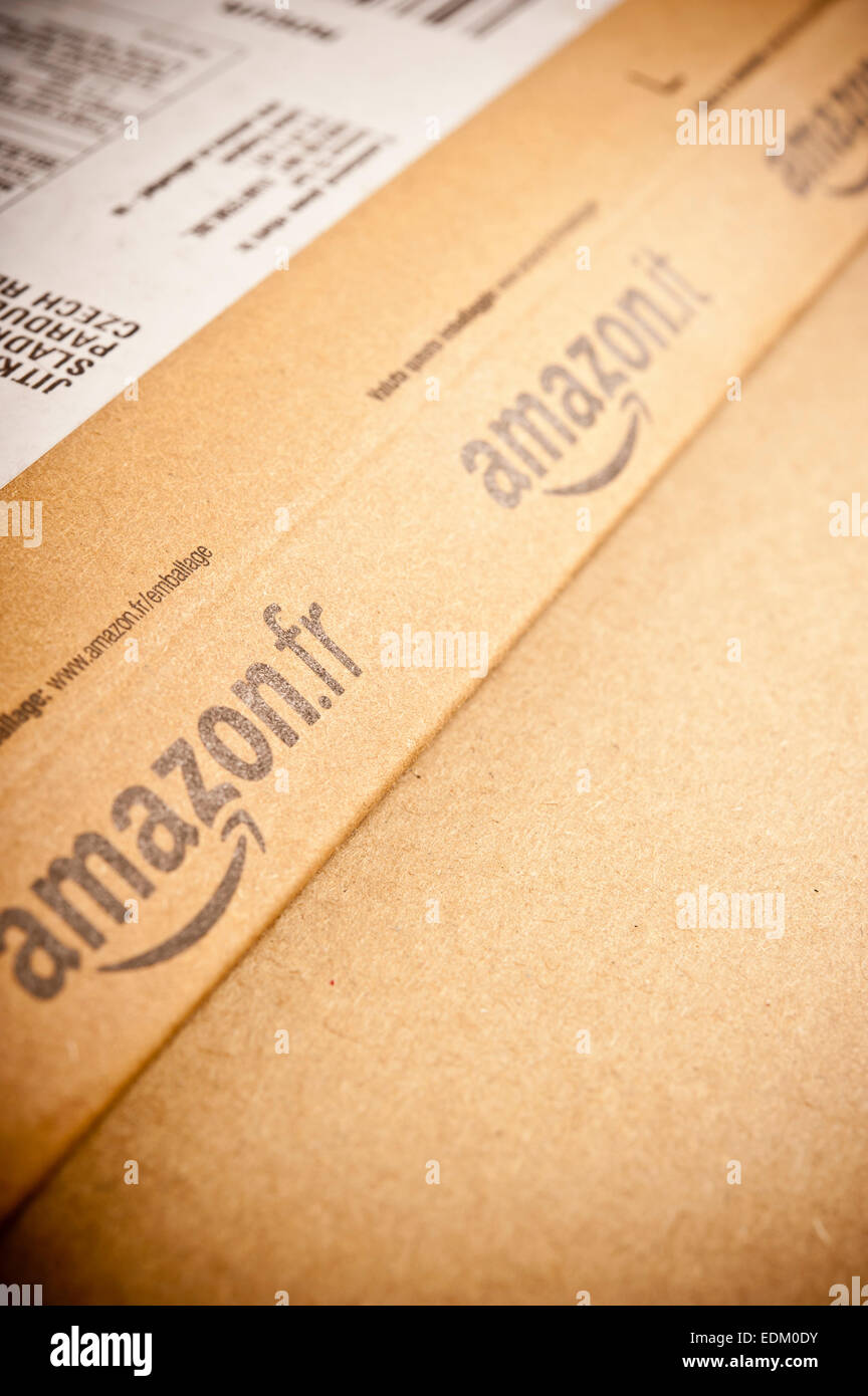 Amazon cardboard package detail close-up Stock Photo - Alamy