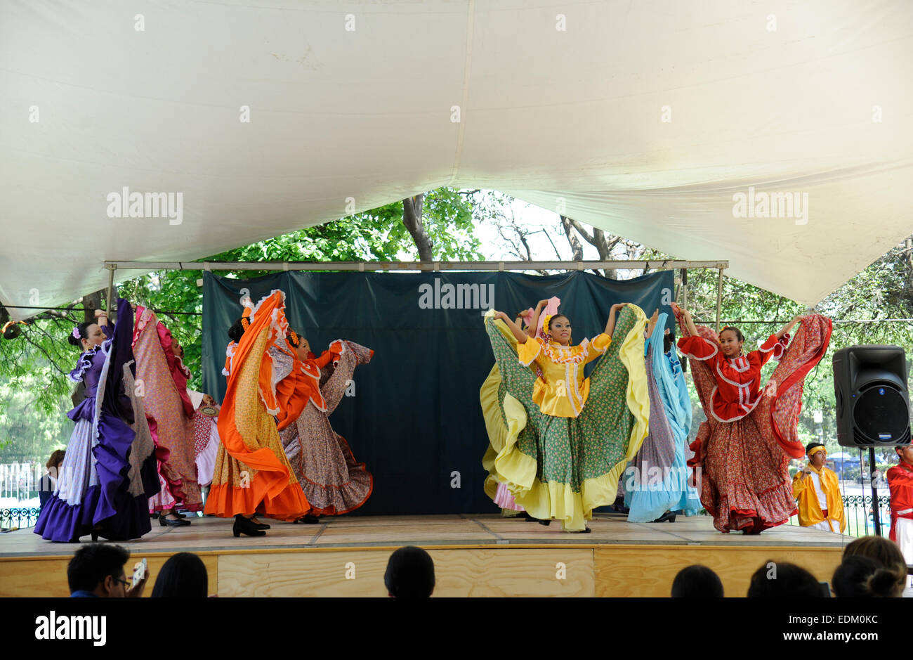 High school dance class exhibition of traditional Mexican dances in ...