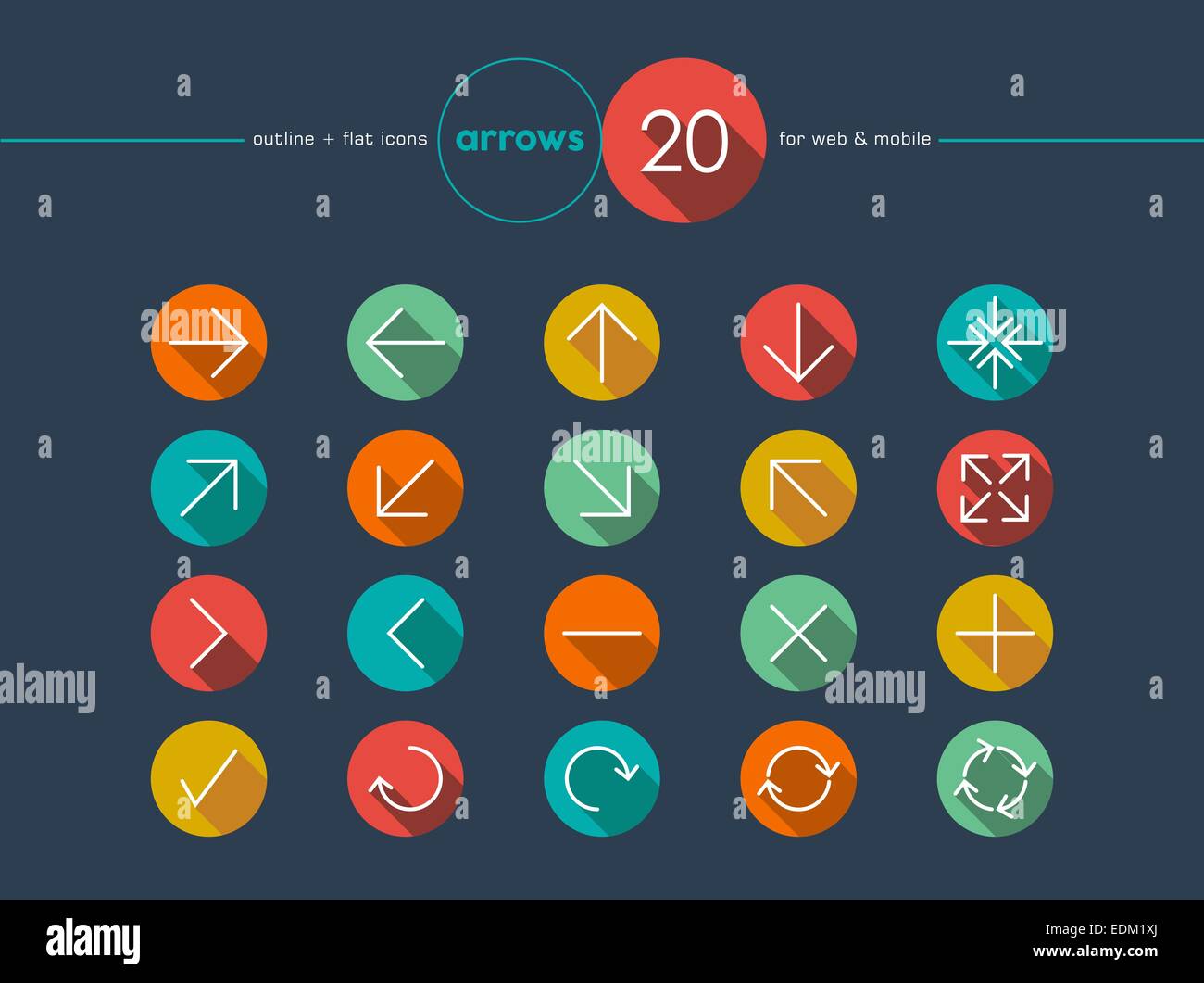 Colorful arrows in outline style set for web and mobile app. EPS10 ...
