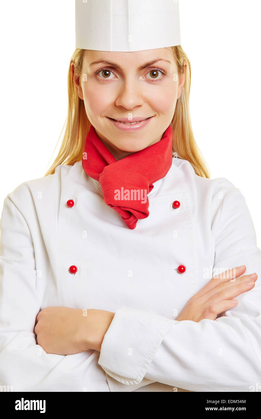 Head shot of a young happy woman as chef cook Stock Photo - Alamy