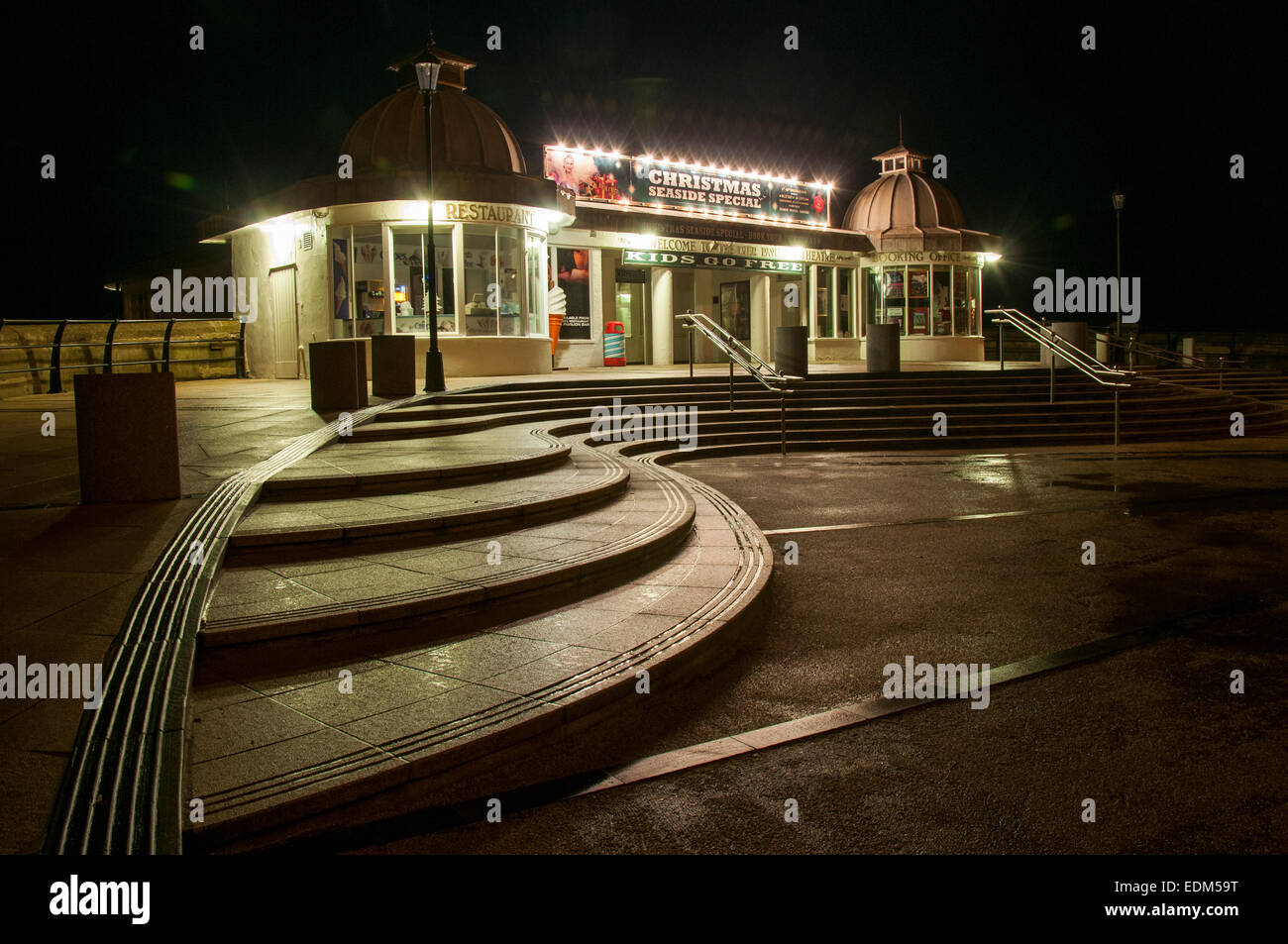 The entrance to Cromer Pier at night, Norfolk England UK Stock Photo ...