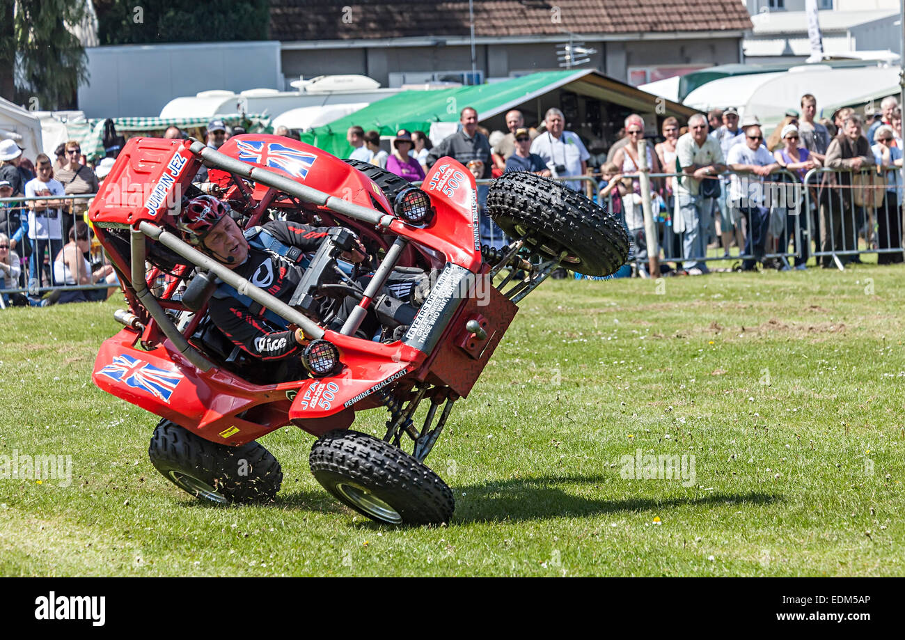 Jez Avery stunt rider, Steam Rally, Abergavenny, Wales, UK Stock Photo ...
