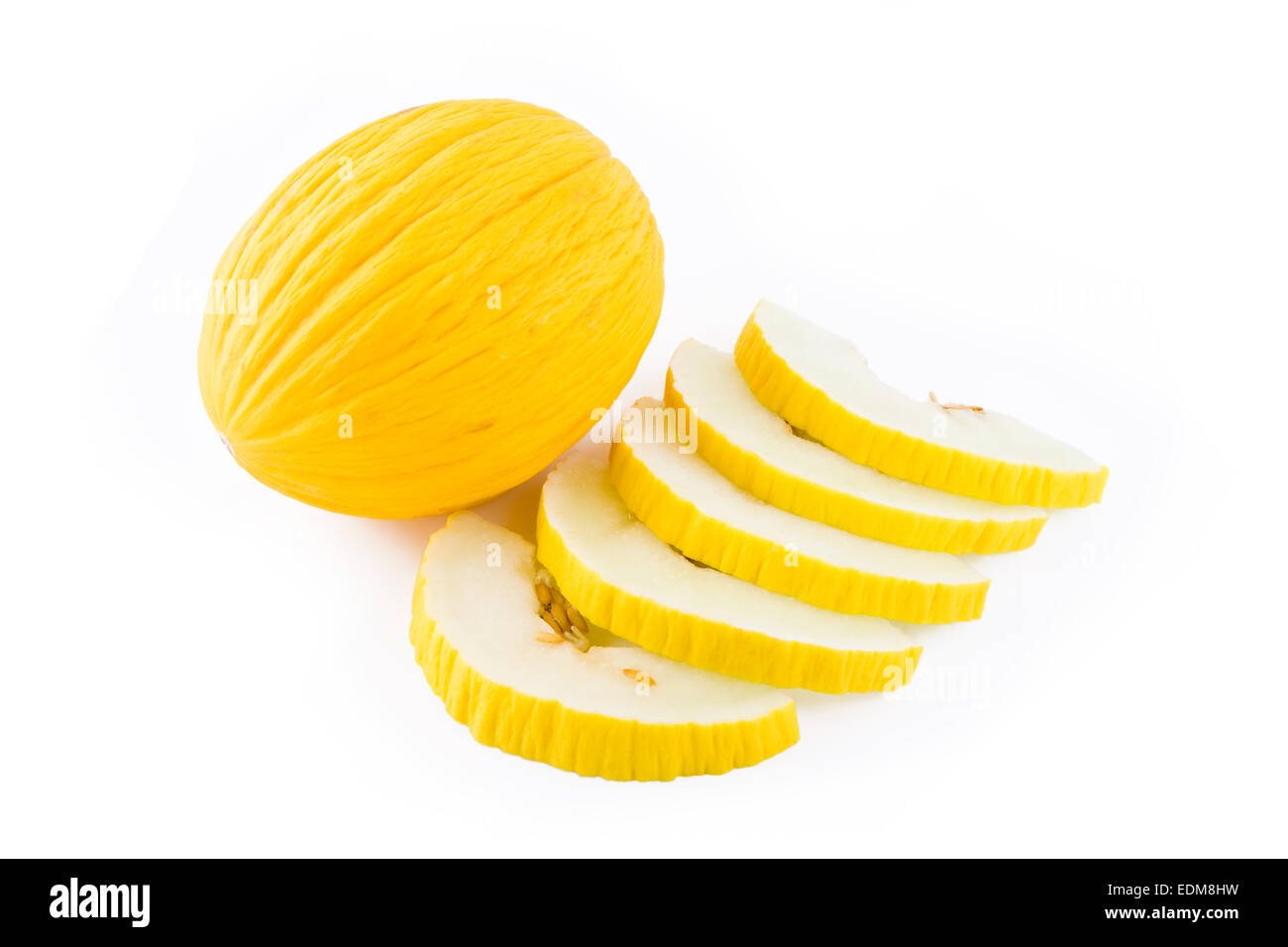 Yellow melon slices isolated on white background, sweet fruit Stock ...