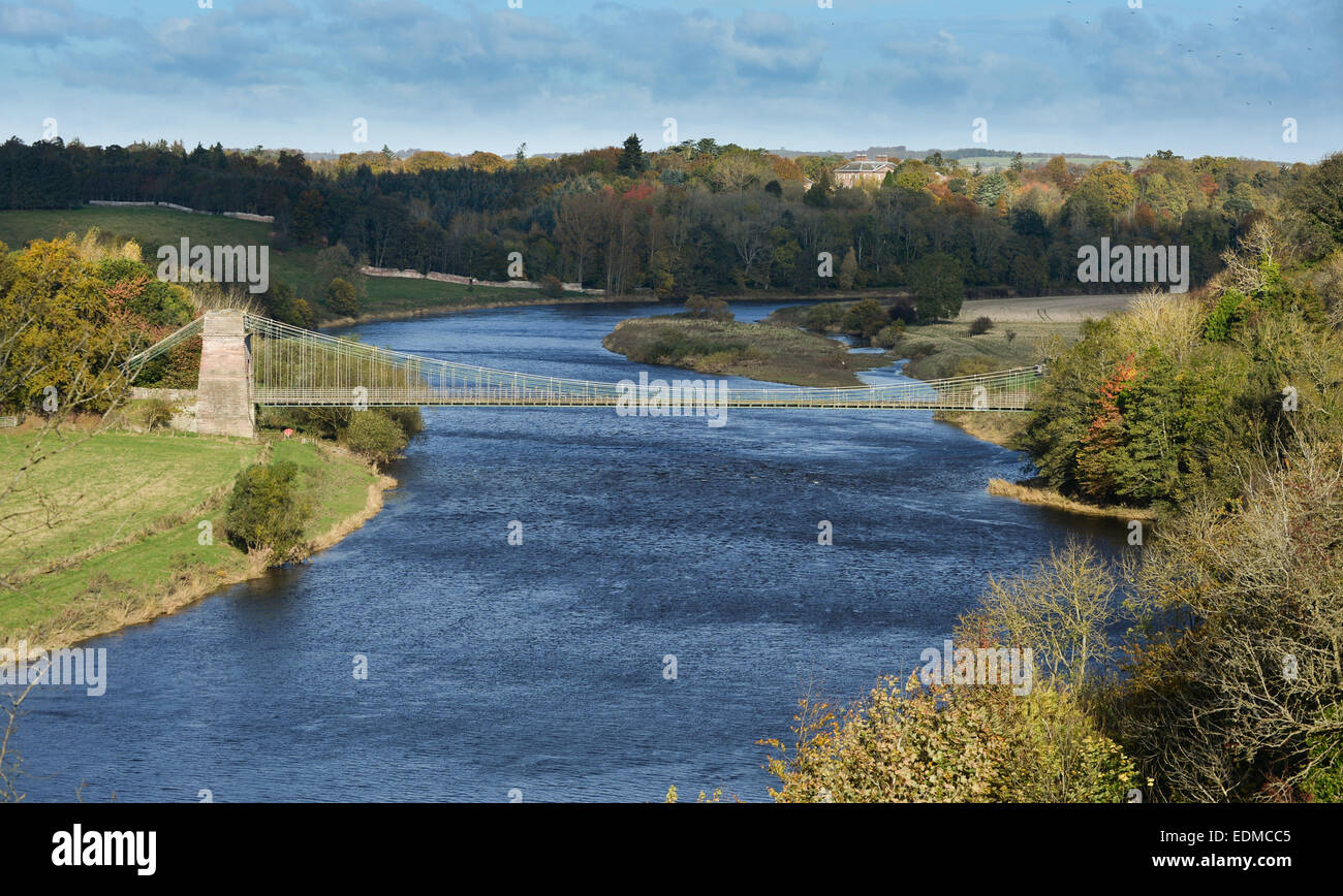 The Union Chain Bridge crossing the River Tweed near Horncliffe on the ...