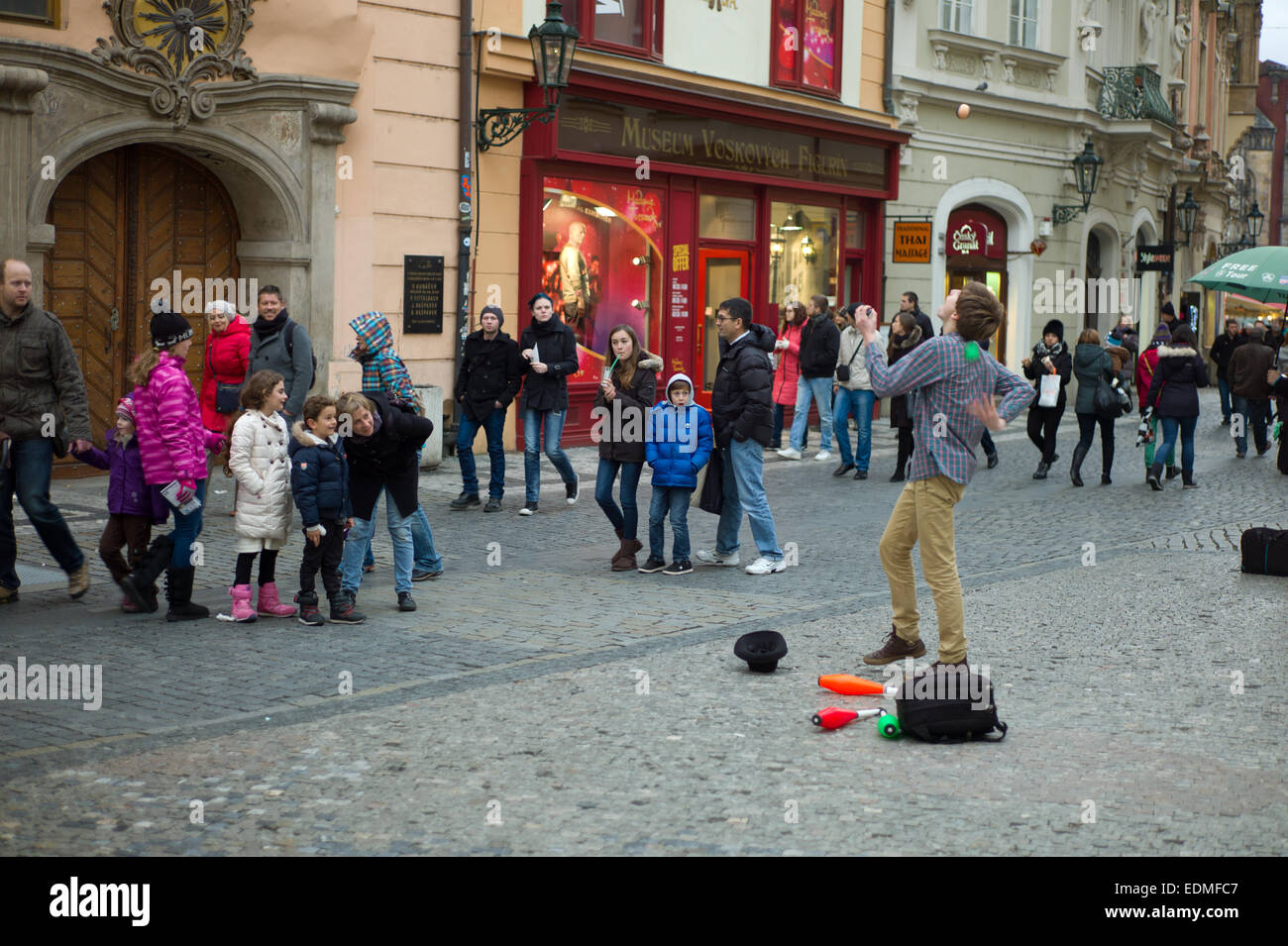 A young juggler busking in the Old town Square Prague Stock Photo - Alamy