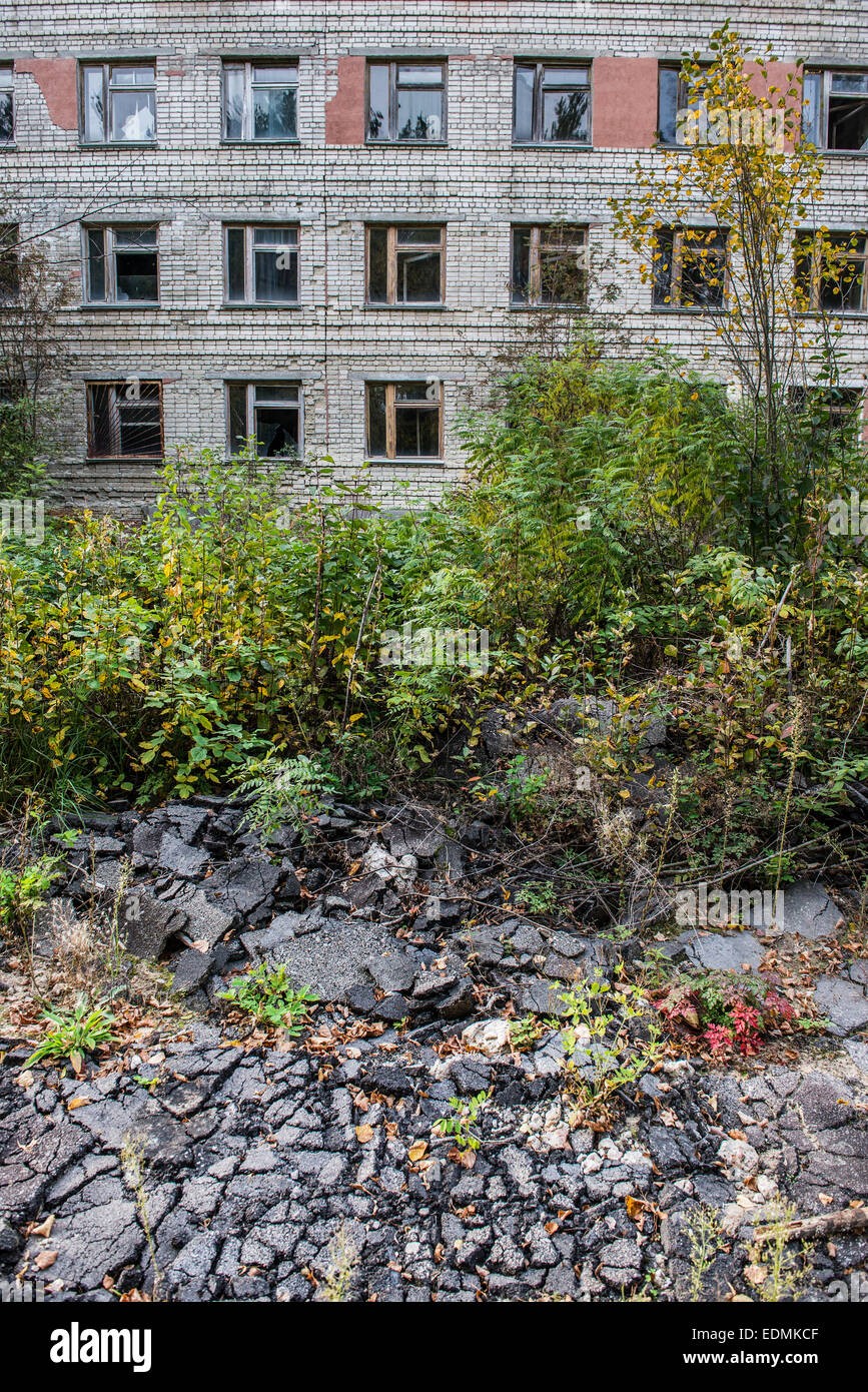 Hotel building in Chernobyl-2 military base next to Duga-3 Soviet radar ...