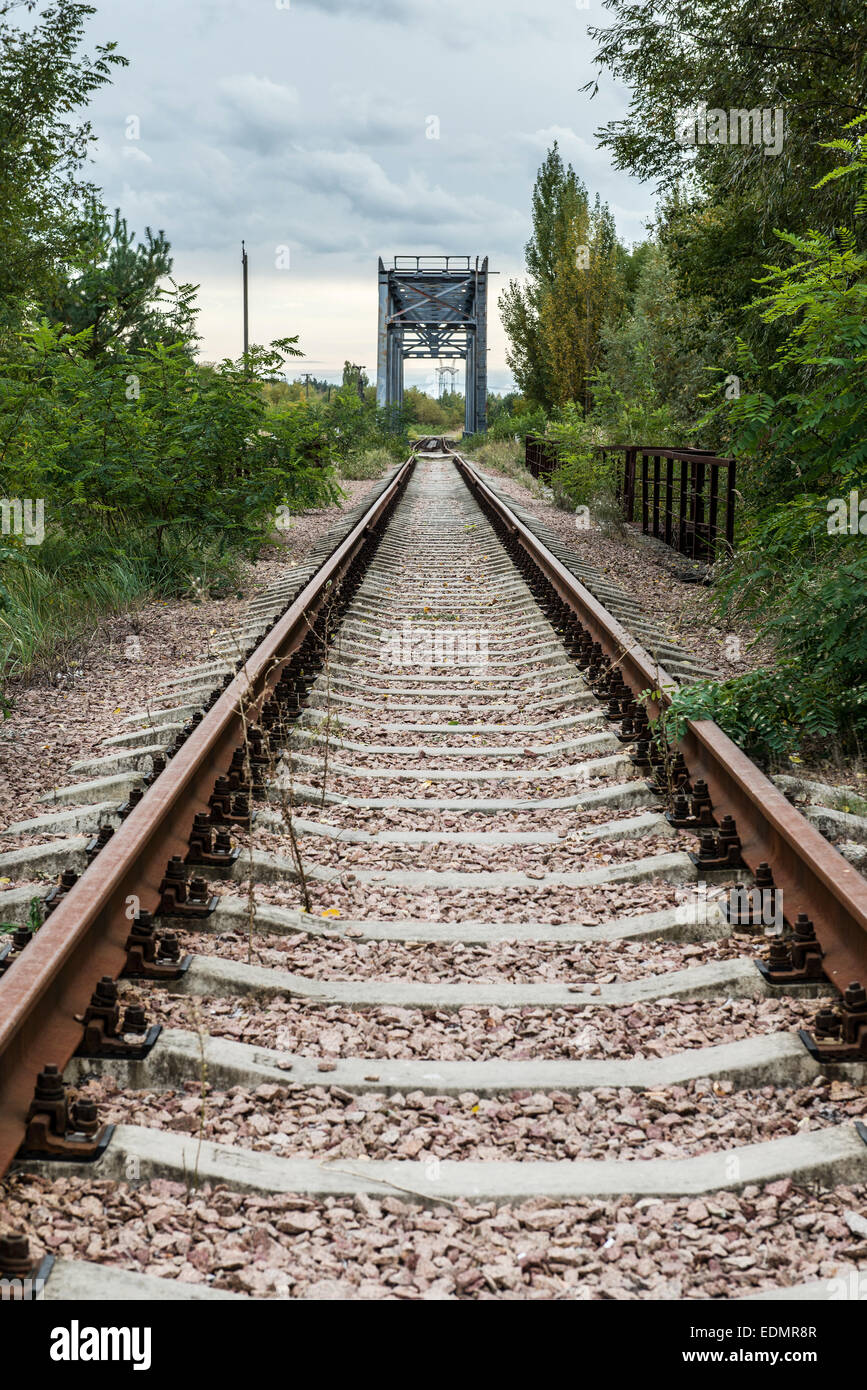 railway tracks near Pripyat abandoned city, Chernobyl Exclusion Zone ...