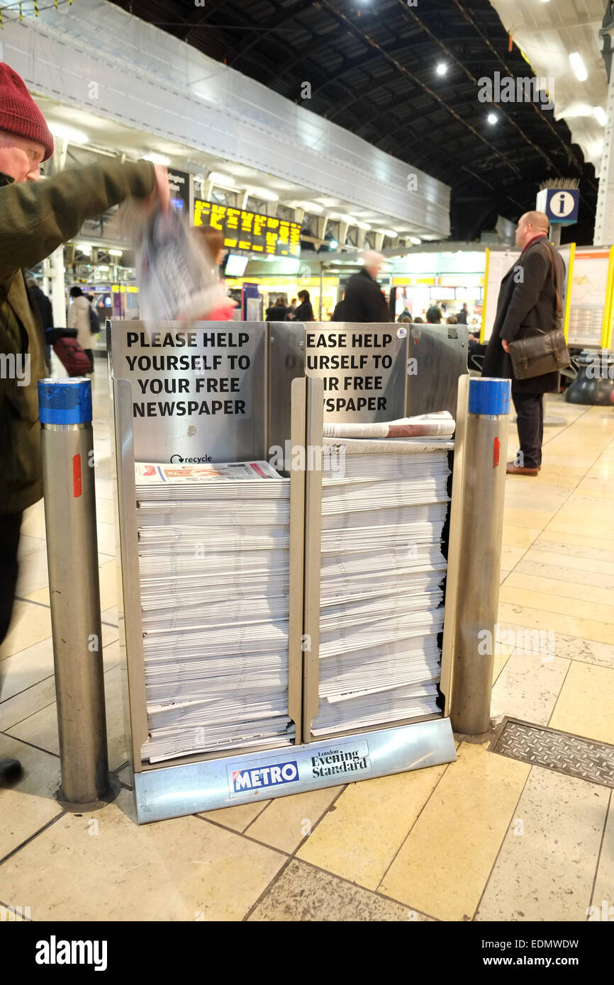 Free newspaper stand at a Network rail station in London 7th January ...