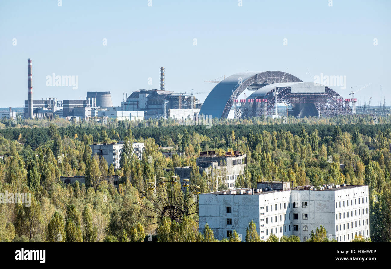 old and new construction called sarcophagus covering the nuclear ...