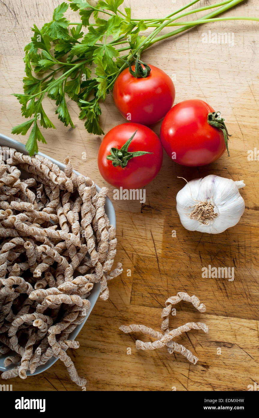 corkscrew shaped raw pasta called busiate with whole wheat flour of ...
